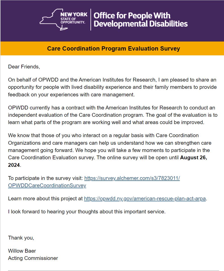 OPWDD Invites You to Take the Care Coordination Program Evaluation ...